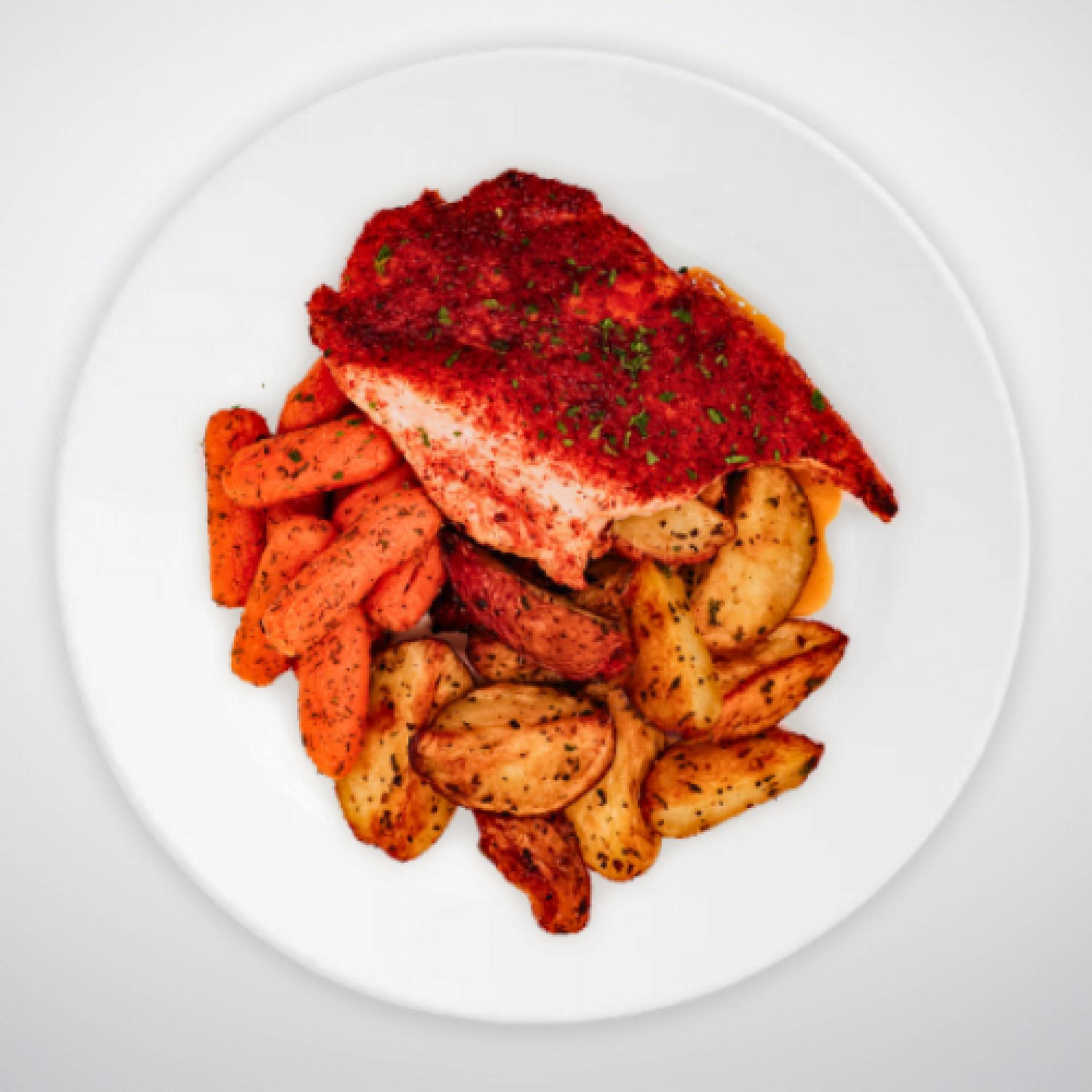 Maple Glazed Chicken Breast with Roast Potatoes and Roast Carrots ...